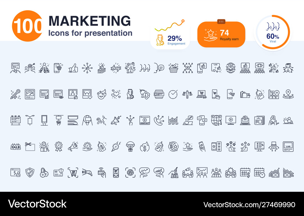 100 marketing line icon Royalty Free Vector Image