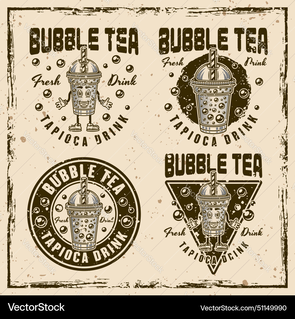 Bubble Teebecher Set von Vintage-Emblems Vektorbild