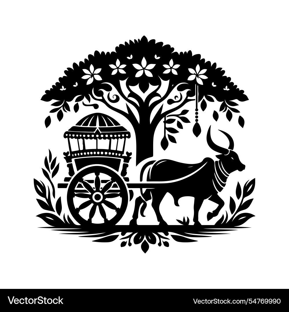 Bullock cart silhouette unique designs Royalty Free Vector