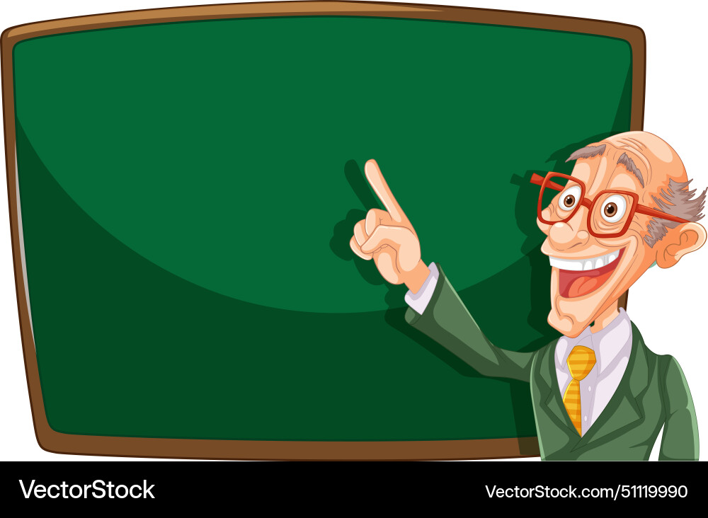Cartoon professor pointing at an empty blackboard Vector Image