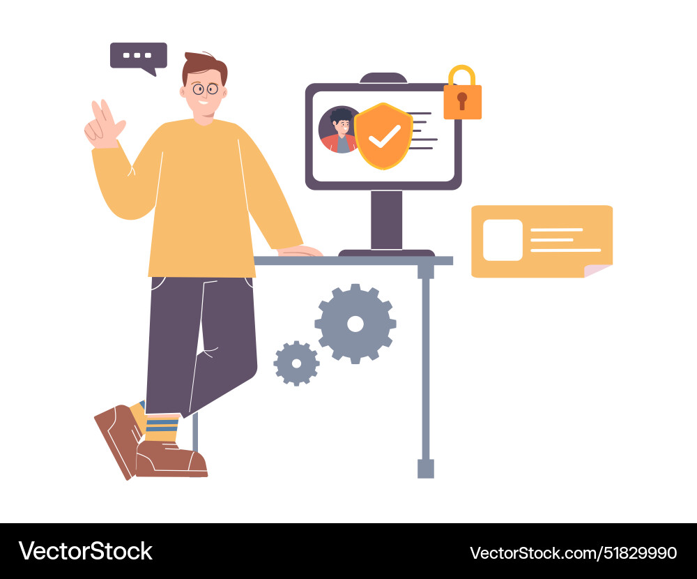 Data protection security specialist expert stand Vector Image