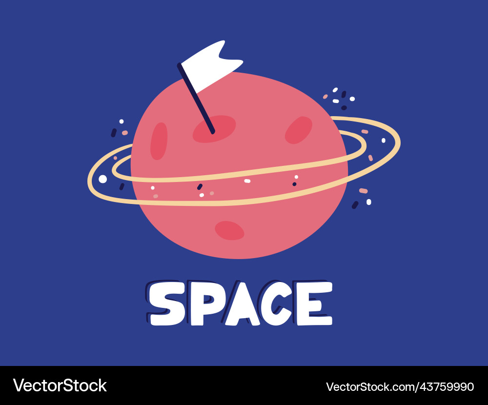 Hand drawn planet with orbit doodle flat cartoon Vector Image