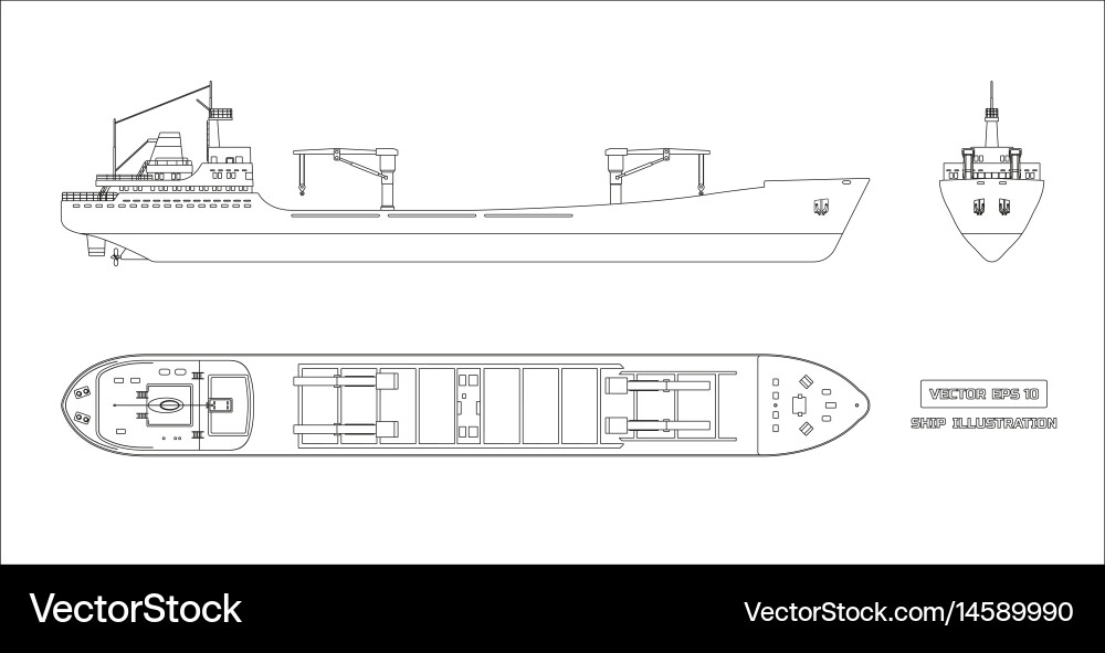 Outline drawing of cargo ship on white background Vector Image