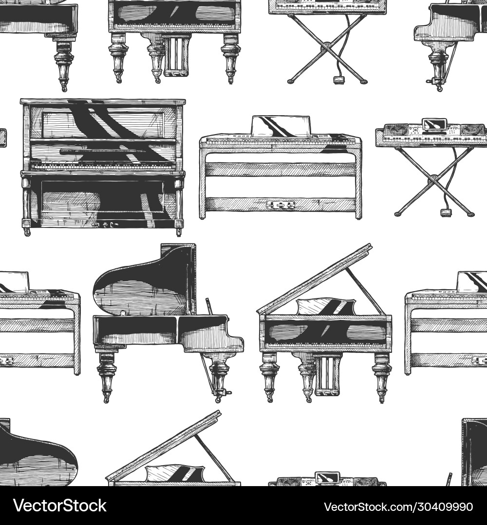 Pattern with different pianos Royalty Free Vector Image