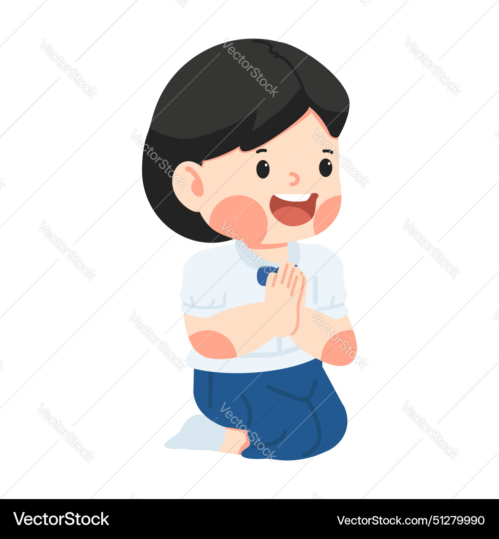 Student girl with greeting sawasdee Royalty Free Vector