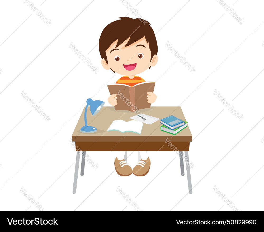 Student sitting on desk working for homework 2 Vector Image