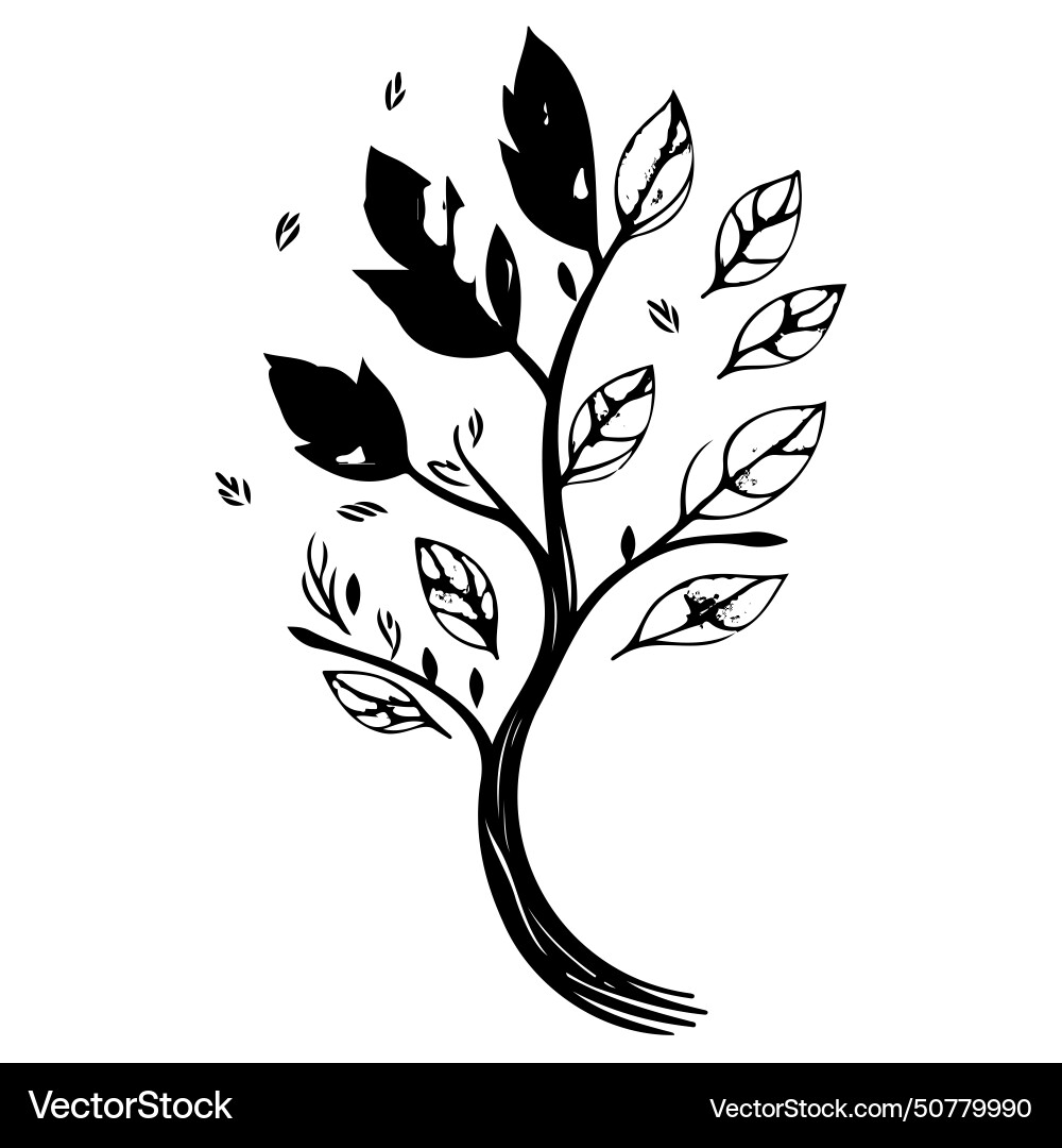 Tree half spring autumn floral sketch draw Vector Image