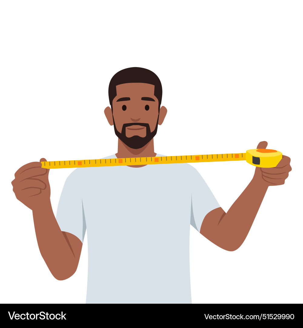 Young bearded man hand holding tape measure Vector Image