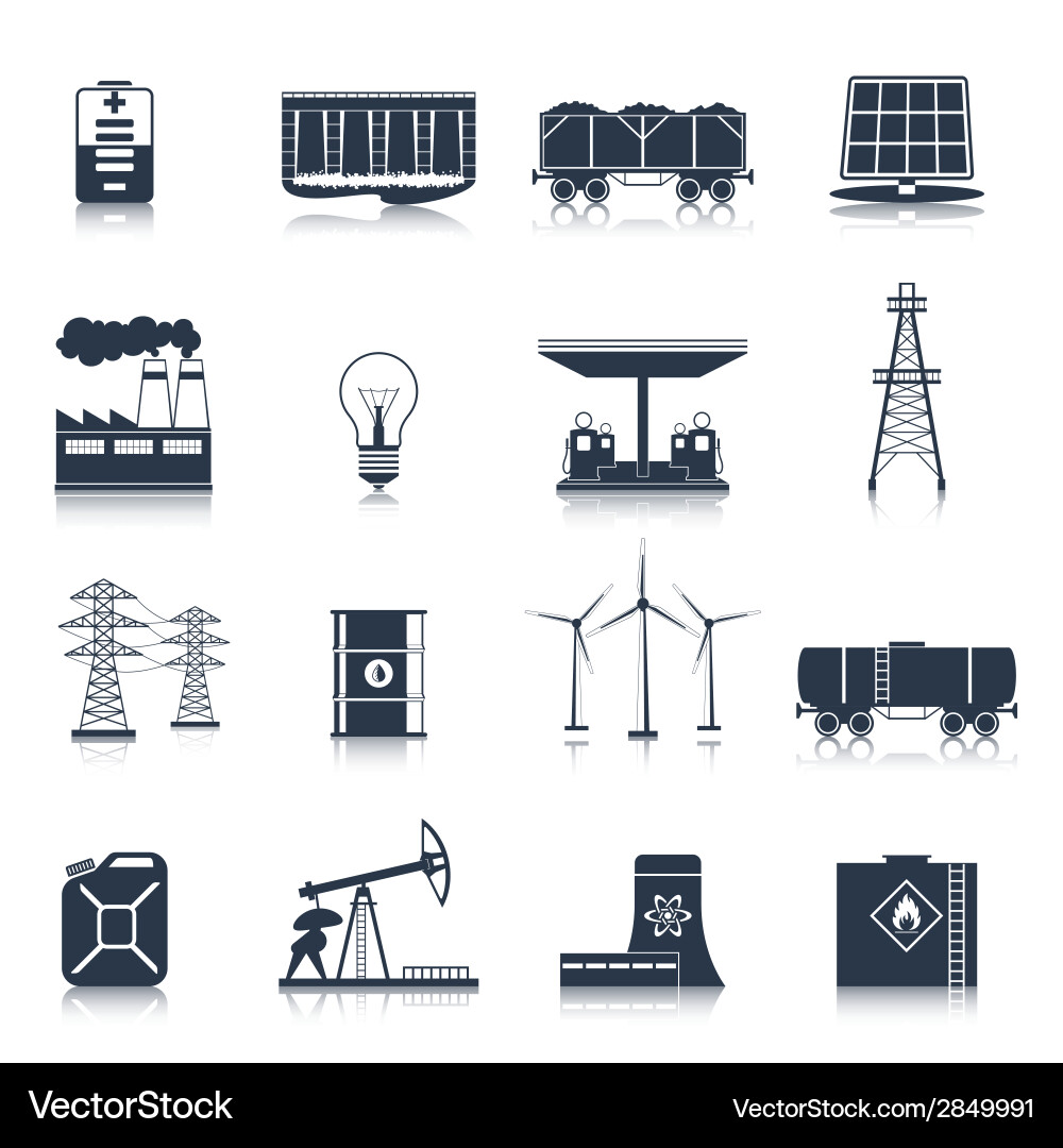 Energy icons black set Royalty Free Vector Image