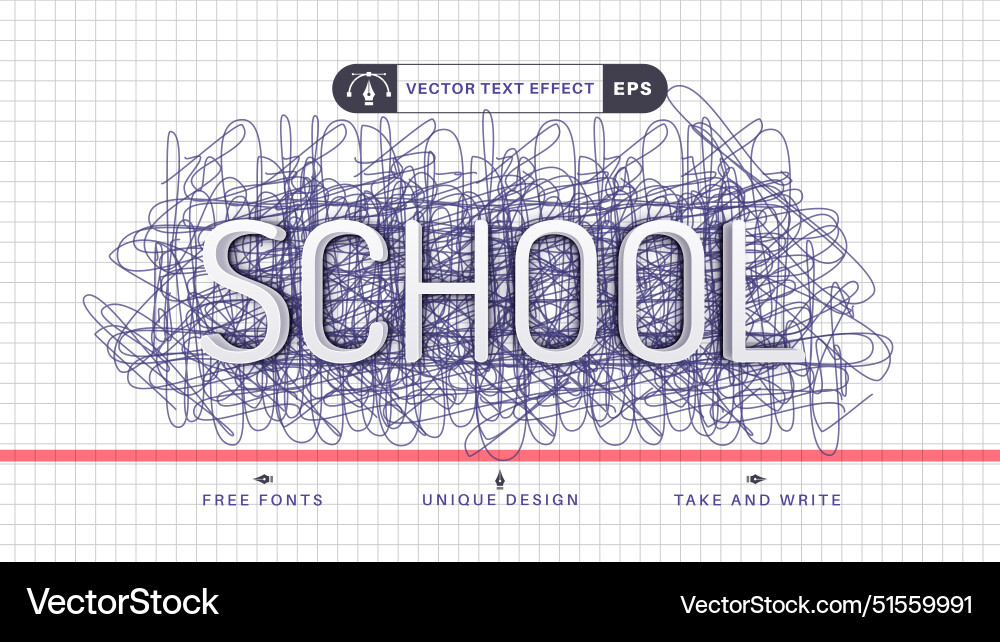 Hatching school - editable text effect font style Vector Image