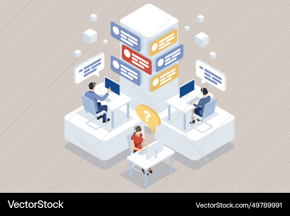 Isometric global online technical support Vector Image