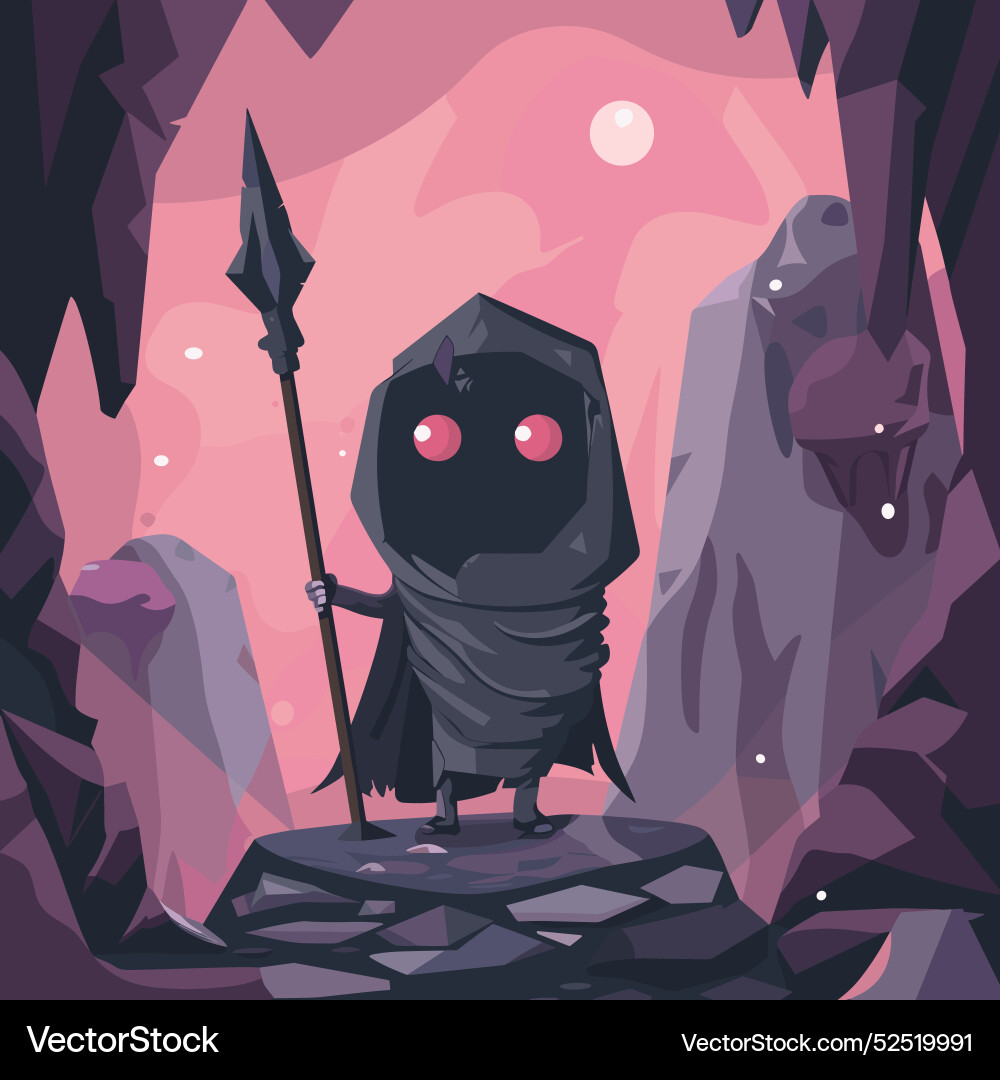 Mysterious hooded darkrobed character glowing red Vector Image
