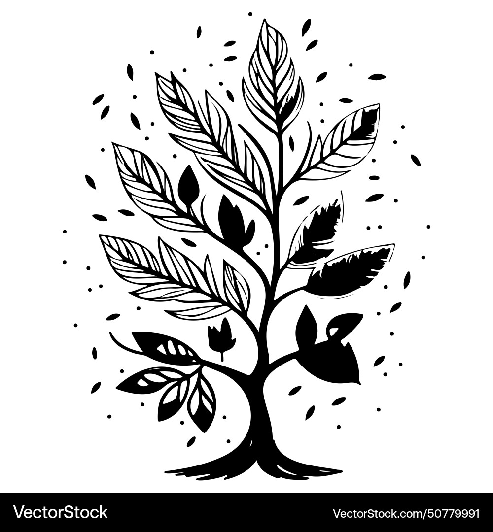 Tree half spring autumn floral sketch draw Vector Image