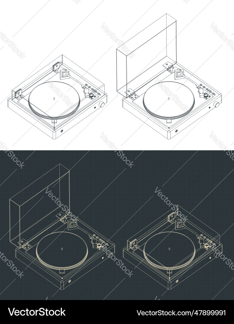 Turntable vinyl isometric blueprints Royalty Free Vector