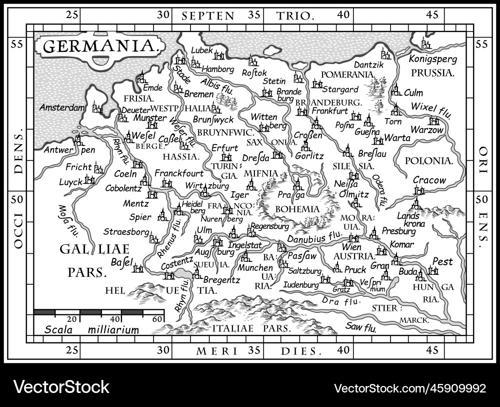 Ancient map of germany Royalty Free Vector Image