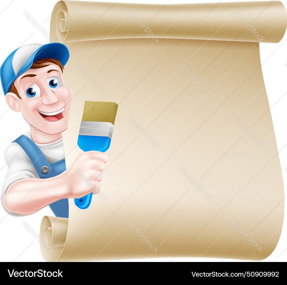Cartoon painter decorator scroll Royalty Free Vector Image