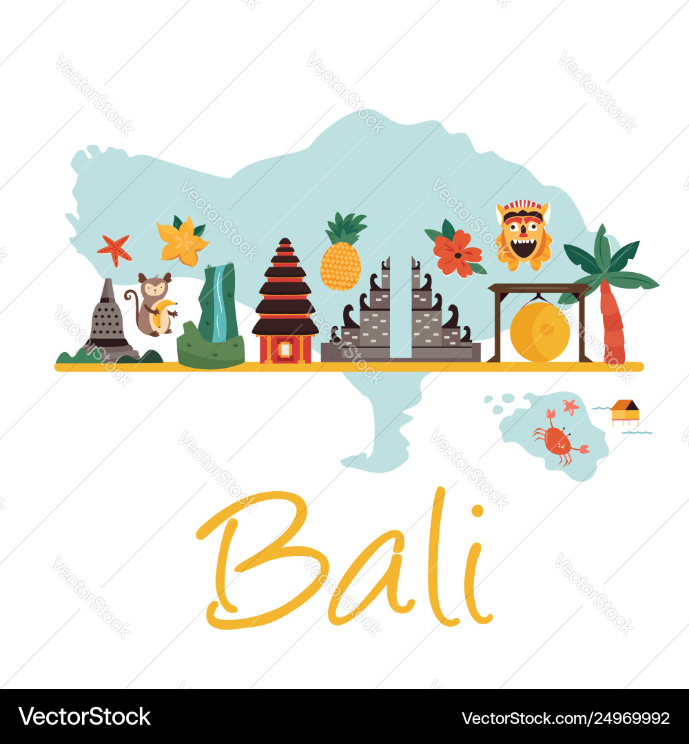 Cartoon with bali landmarks symbols Royalty Free Vector