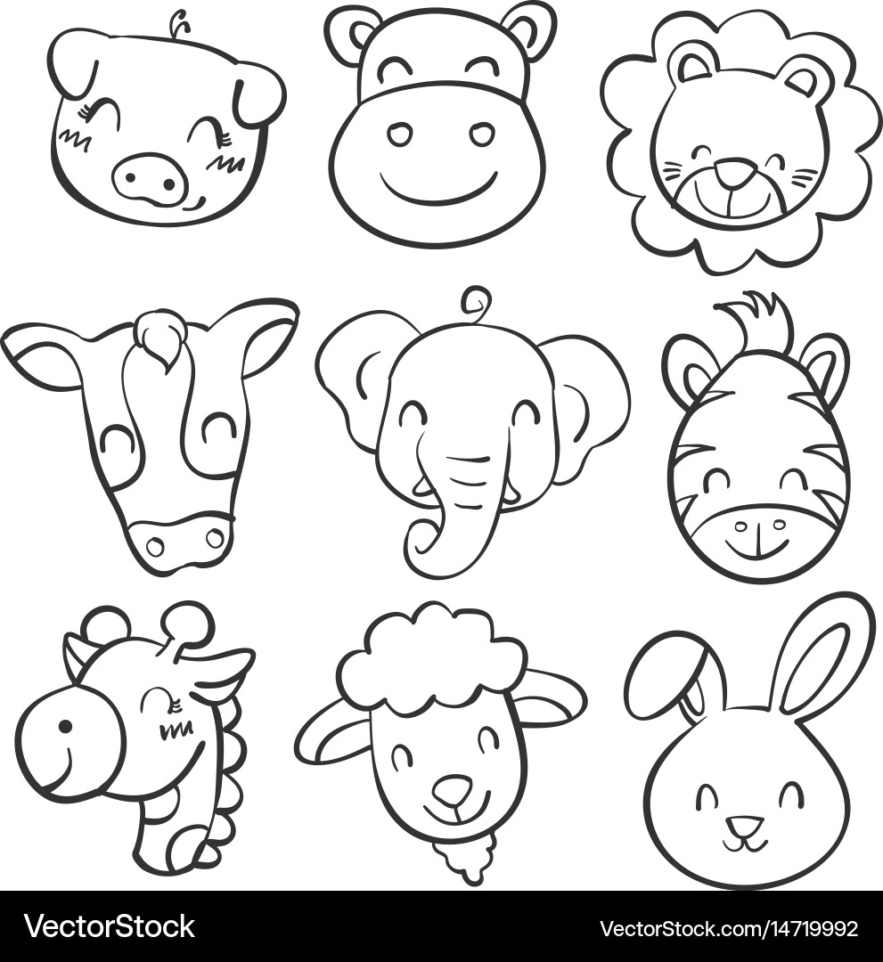 Collection hand draw animal head doodles Vector Image
