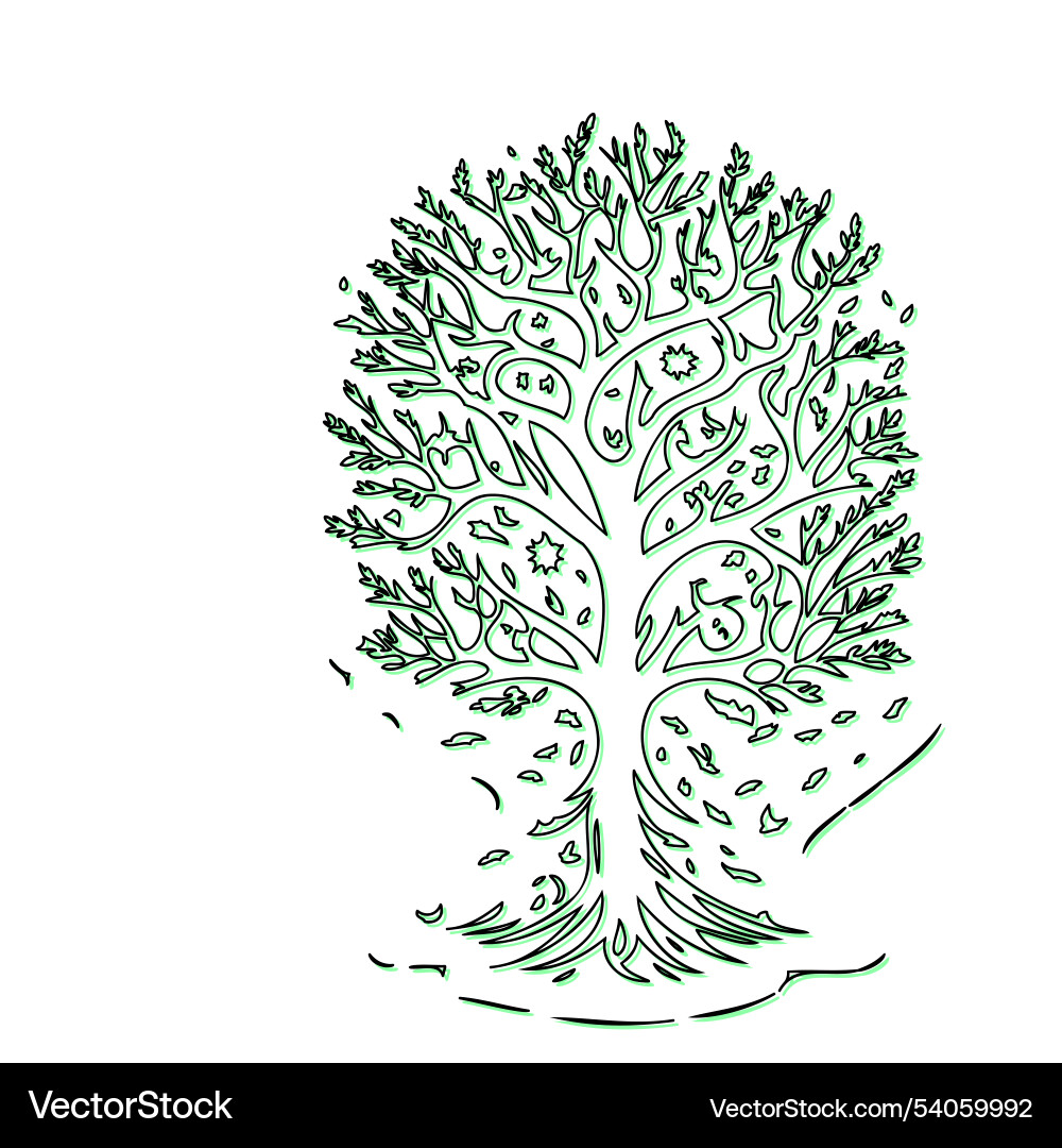 Haunted tree outline sketch green Royalty Free Vector Image