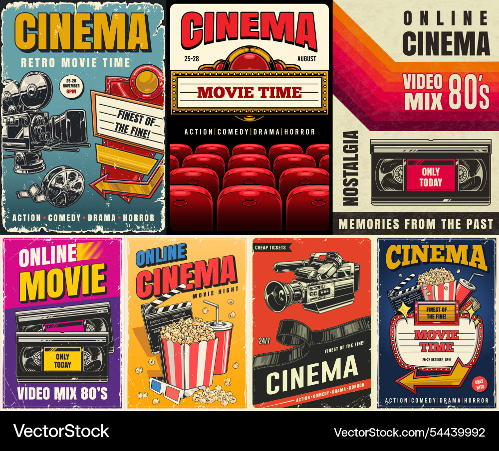 Nostalgic retro movie posters Royalty Free Vector Image
