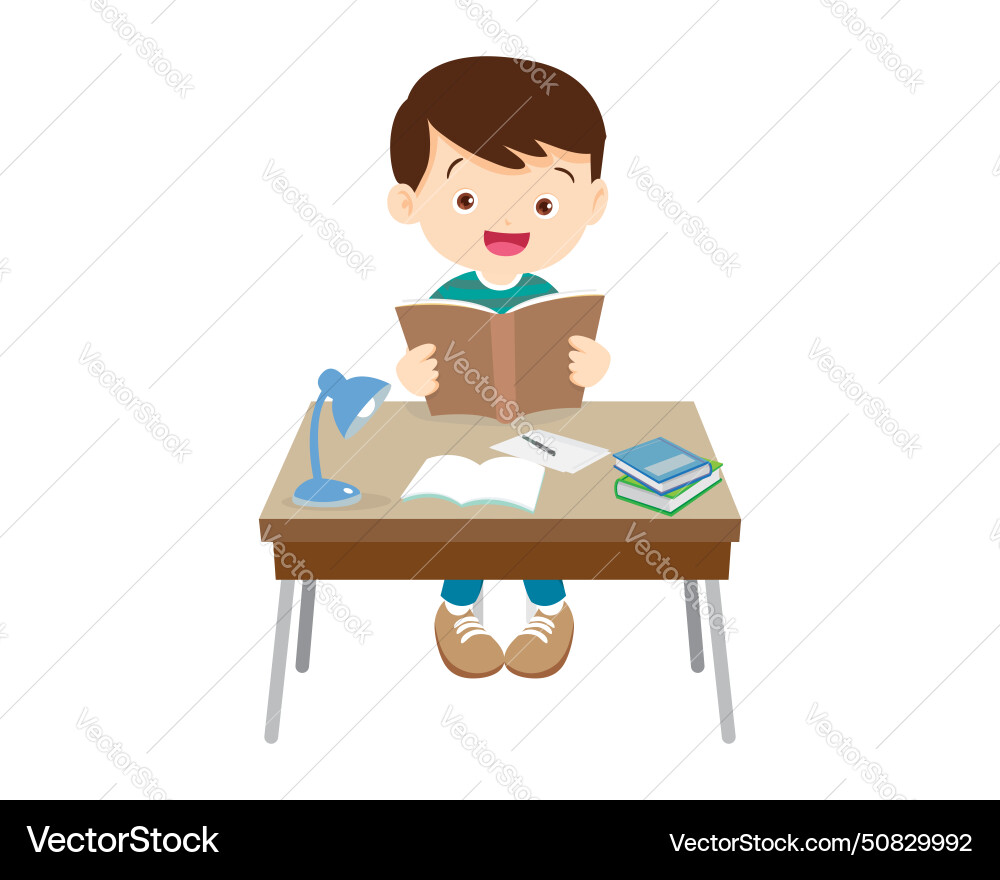 Student sitting on desk working for homework 2 Vector Image
