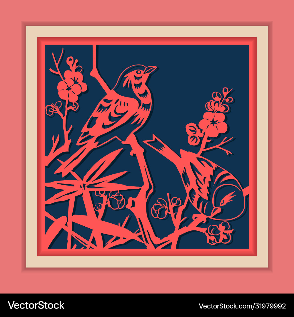 Traditional framed chinese paper cutting Vector Image