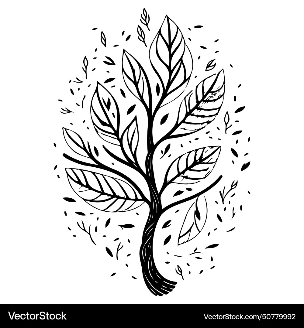 Tree half spring autumn floral sketch draw Vector Image