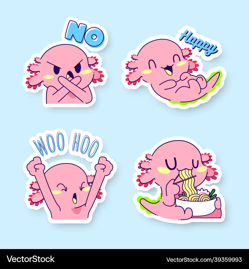 Cute axolotl sticker set Royalty Free Vector Image