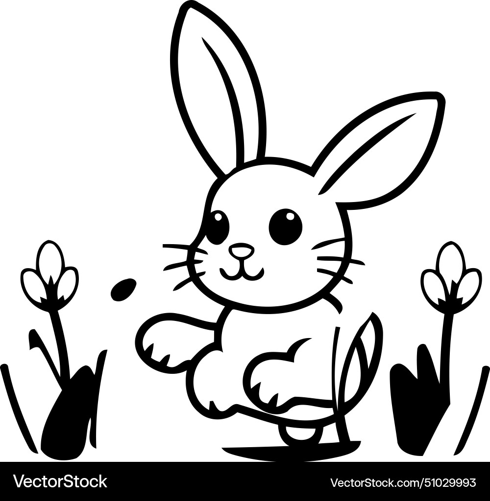 Cute bunny in the grass on white background Vector Image