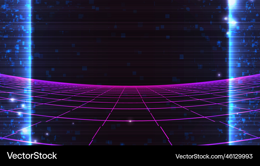 Cyberpunk dark background pink retro future grid Vector Image
