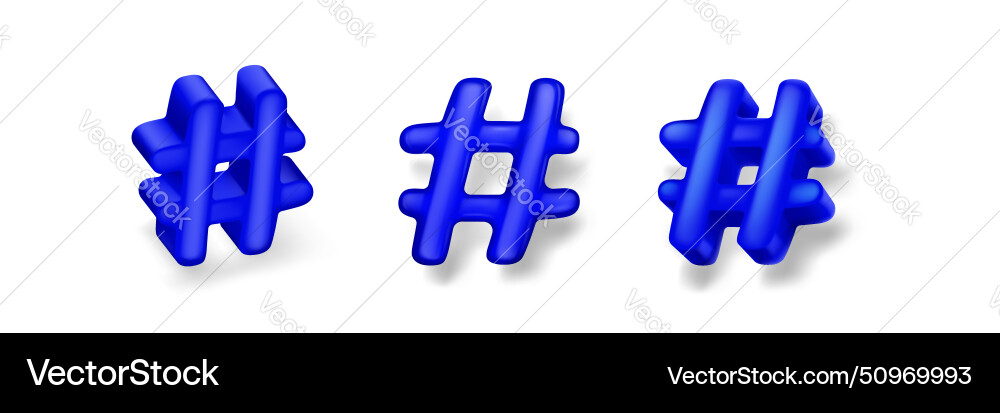 Hashtag 3d signs set isolated on white background Vector Image