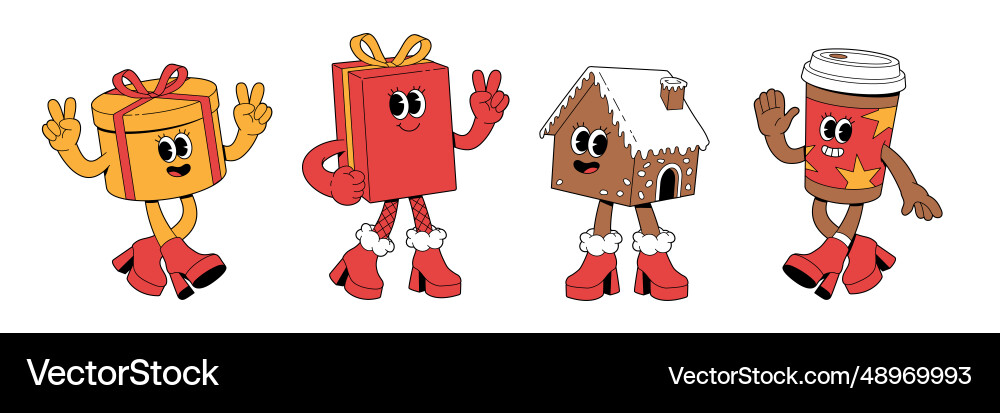 Merry christmas characters gift box gingerbread Vector Image