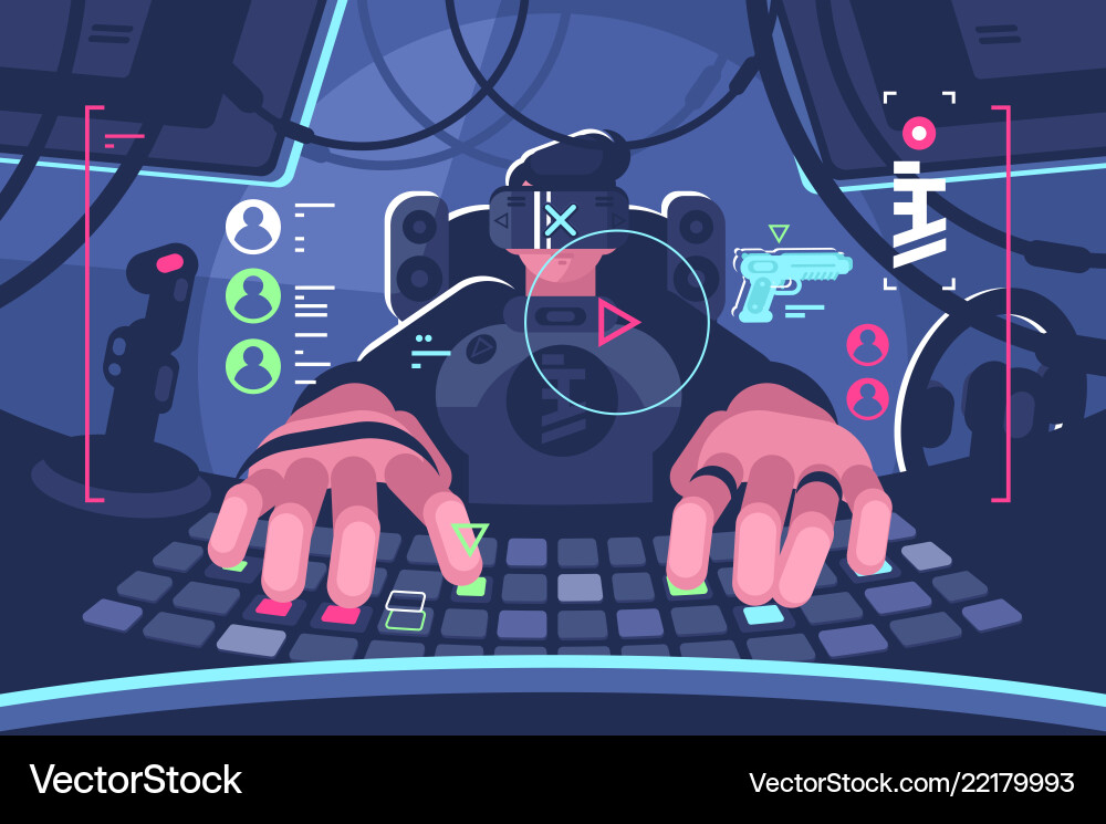 Professional virtual reality computer gamer person