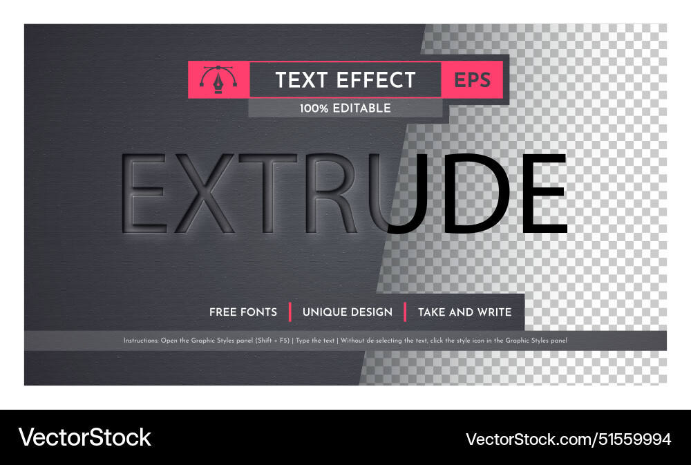 Extrude - editable text effect font style Vector Image