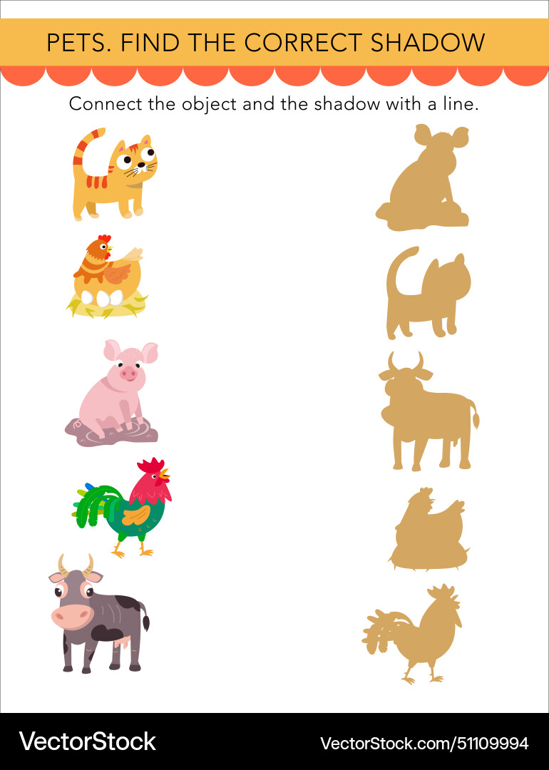 Find the right shadow puzzle game for children Vector Image
