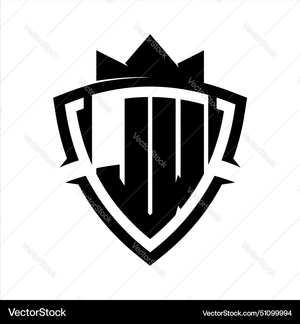 Jw letter bold monogram triangle curve shield Vector Image