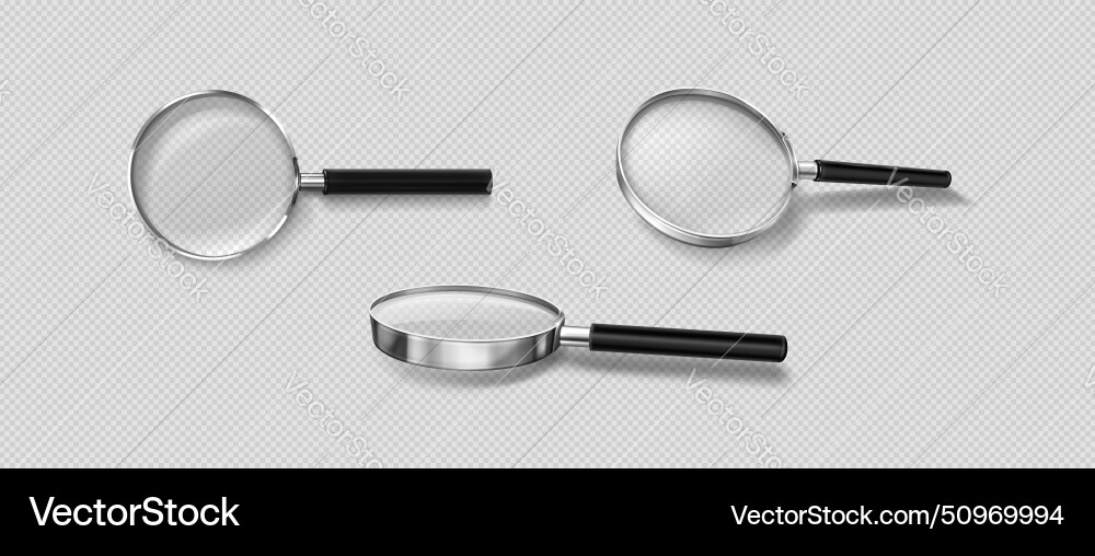 Realistic 3d magnifier glass in different angles Vector Image