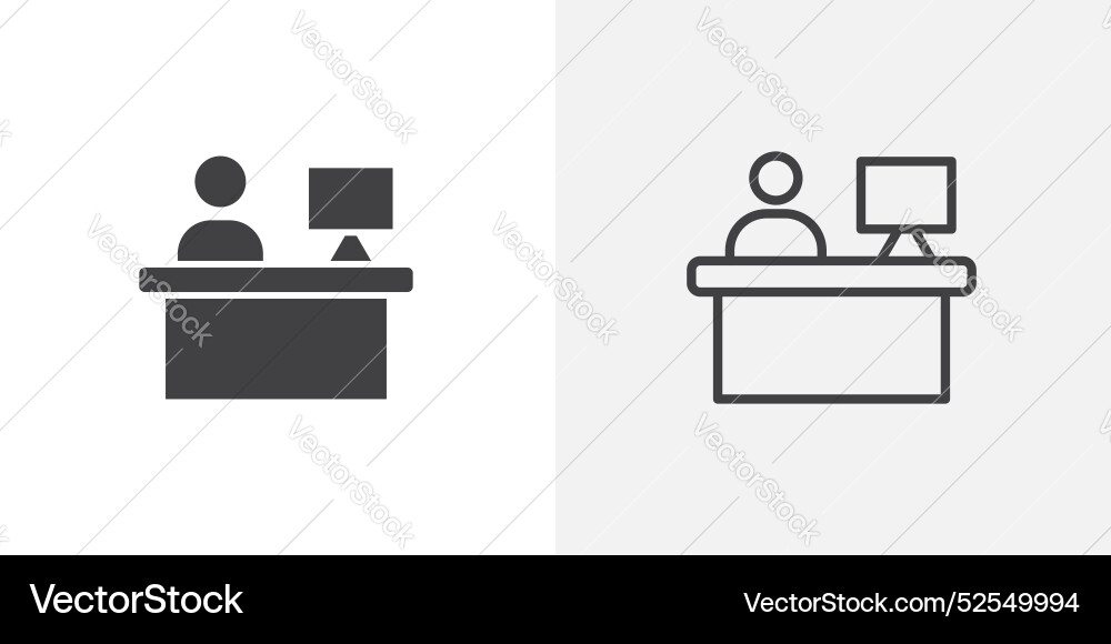 Reception Desk Icon Set - Thin Line Royalty Free Vector