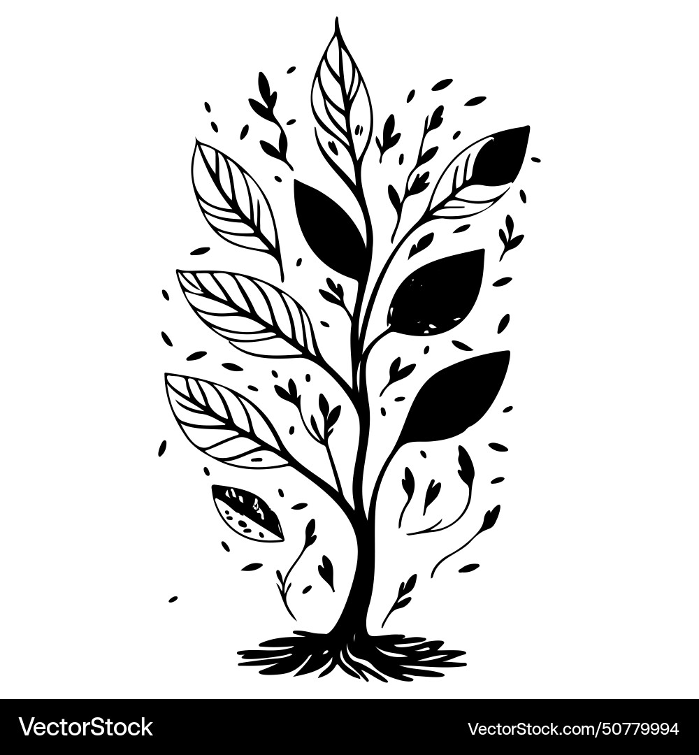 Tree half spring autumn floral sketch draw Vector Image