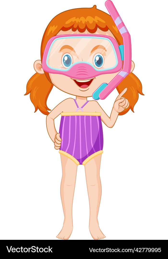 Cute Girl Cartoon Character Wearing Swimming Suit Vector Image