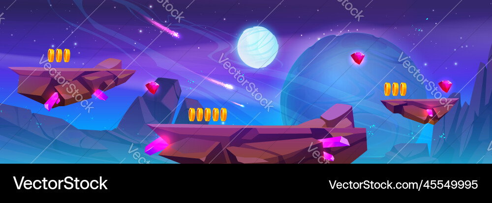 Space adventure game platforms with coins Vector Image