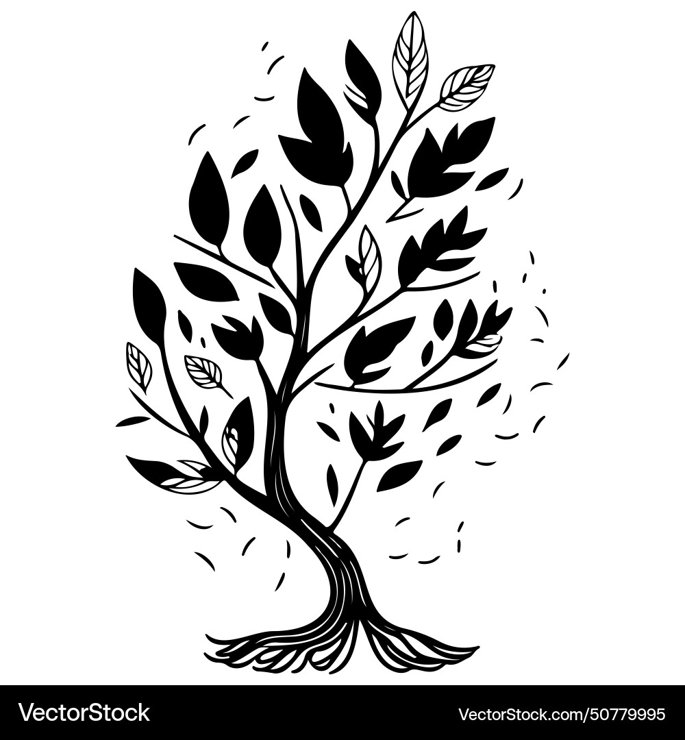 Tree half spring autumn floral sketch draw Vector Image