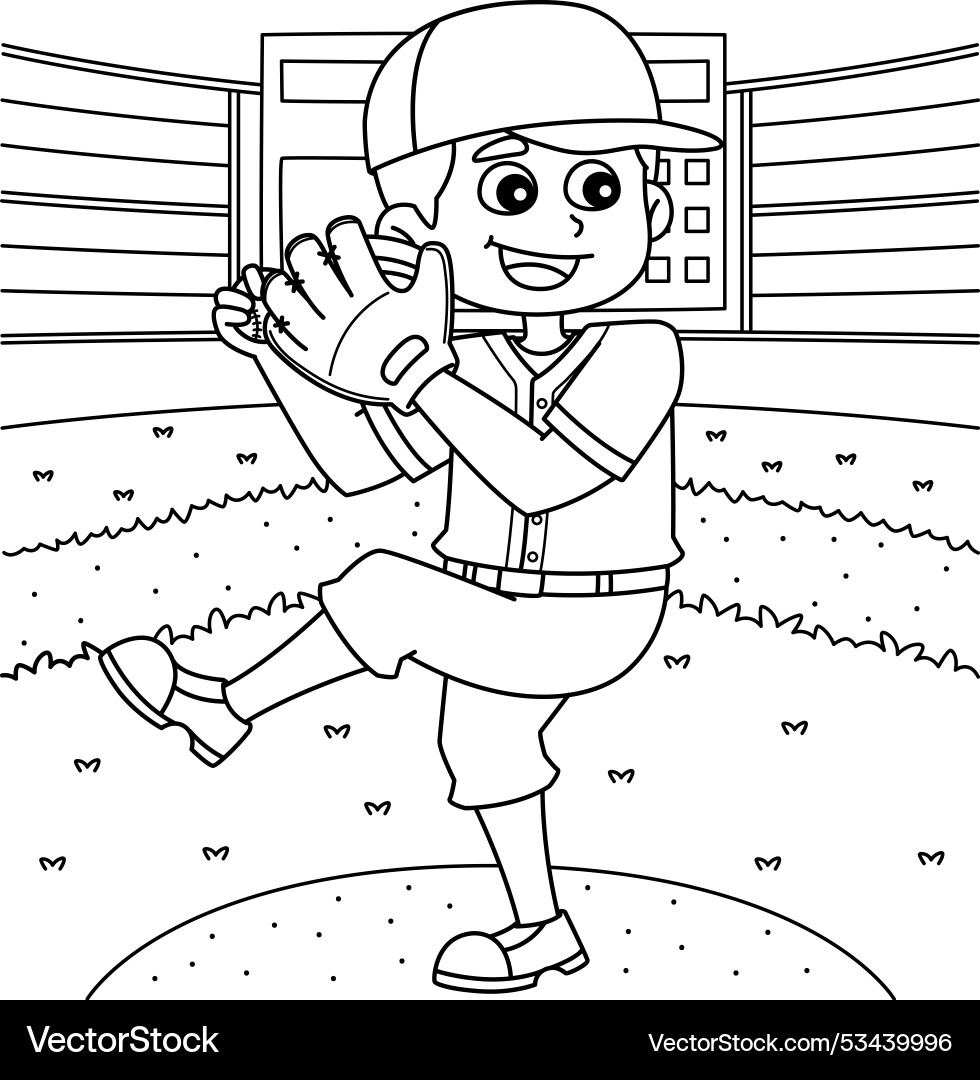 Baseball pitcher coloring page for kids Royalty Free Vector