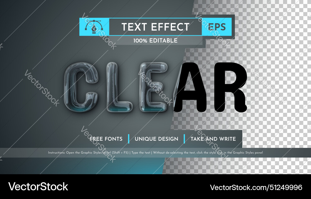 Clear editable text effect graphic style mockup Vector Image