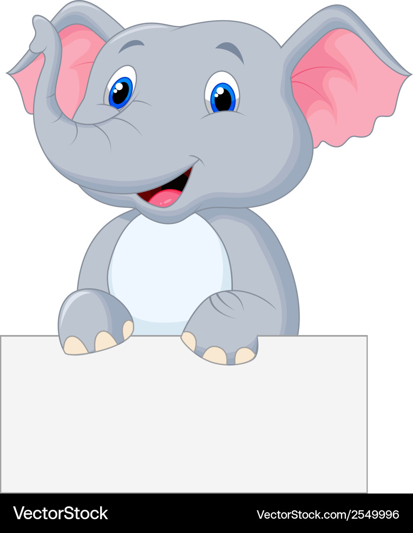 Cute elephant cartoon holding blank sign Vector Image