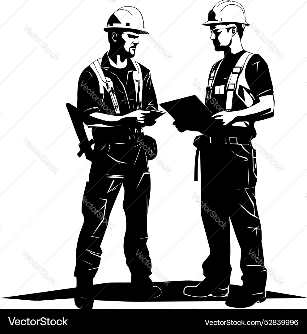 Design duo engineers holding plans logo Royalty Free Vector