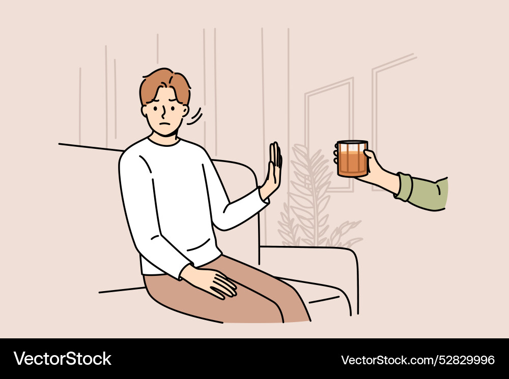 Determined man refuses alcohol demonstrates stop Vector Image