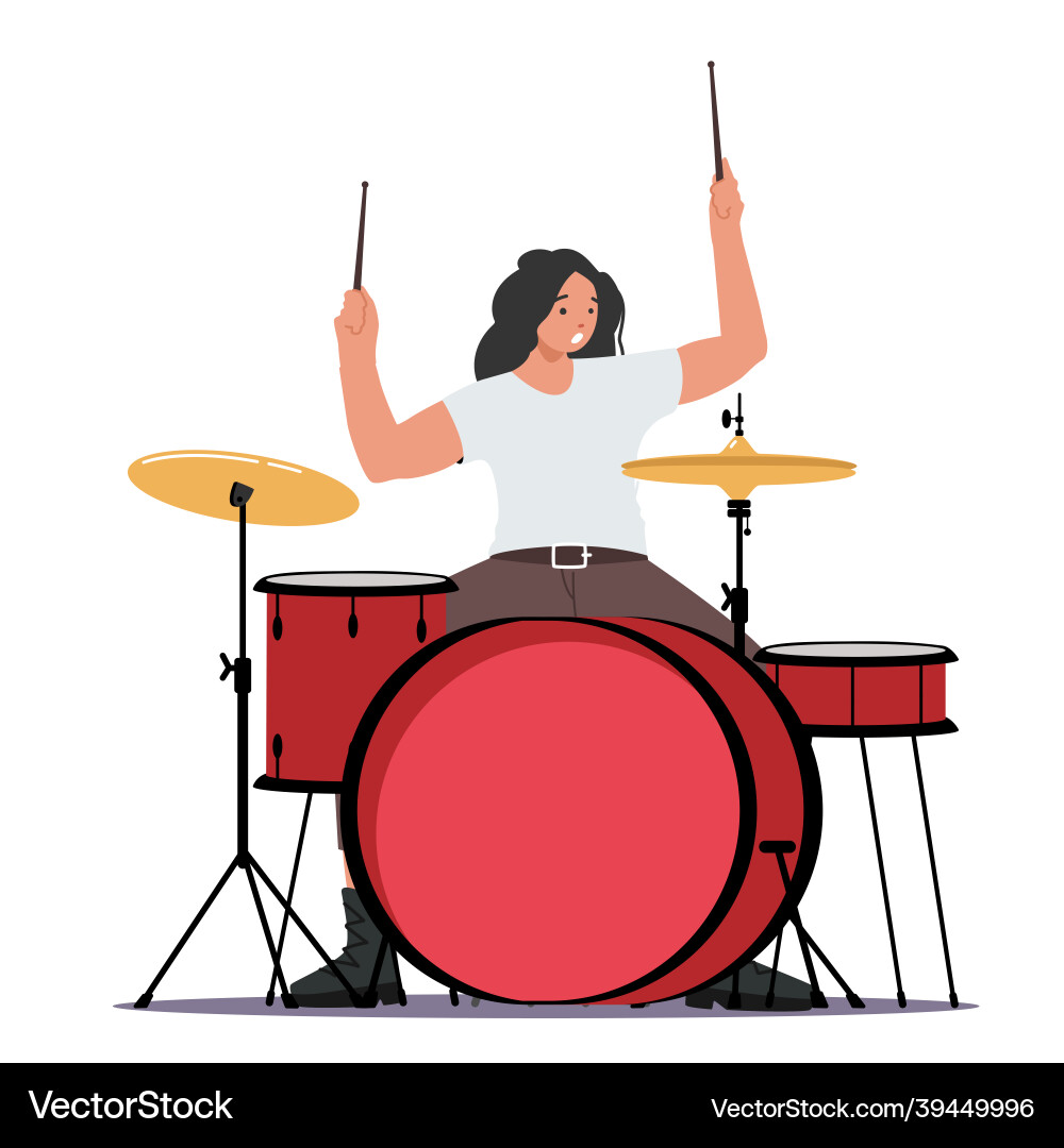 Excited drummer playing hard rock music Royalty Free Vector