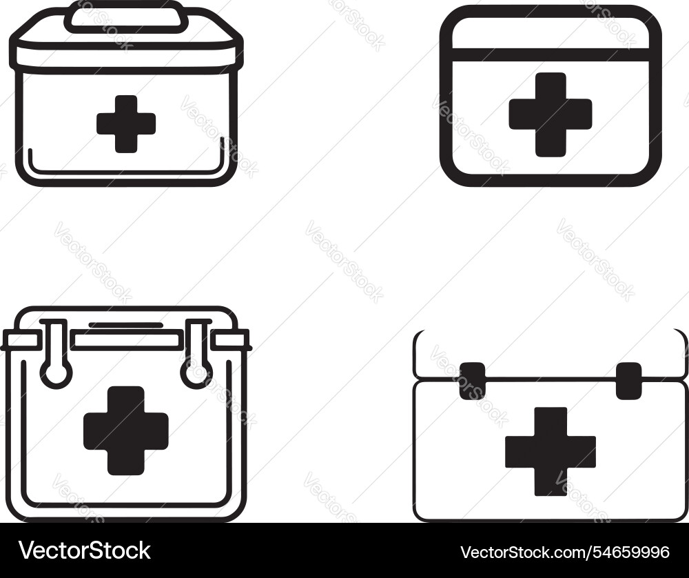 Four simple line art first aid kit icons Vector Image