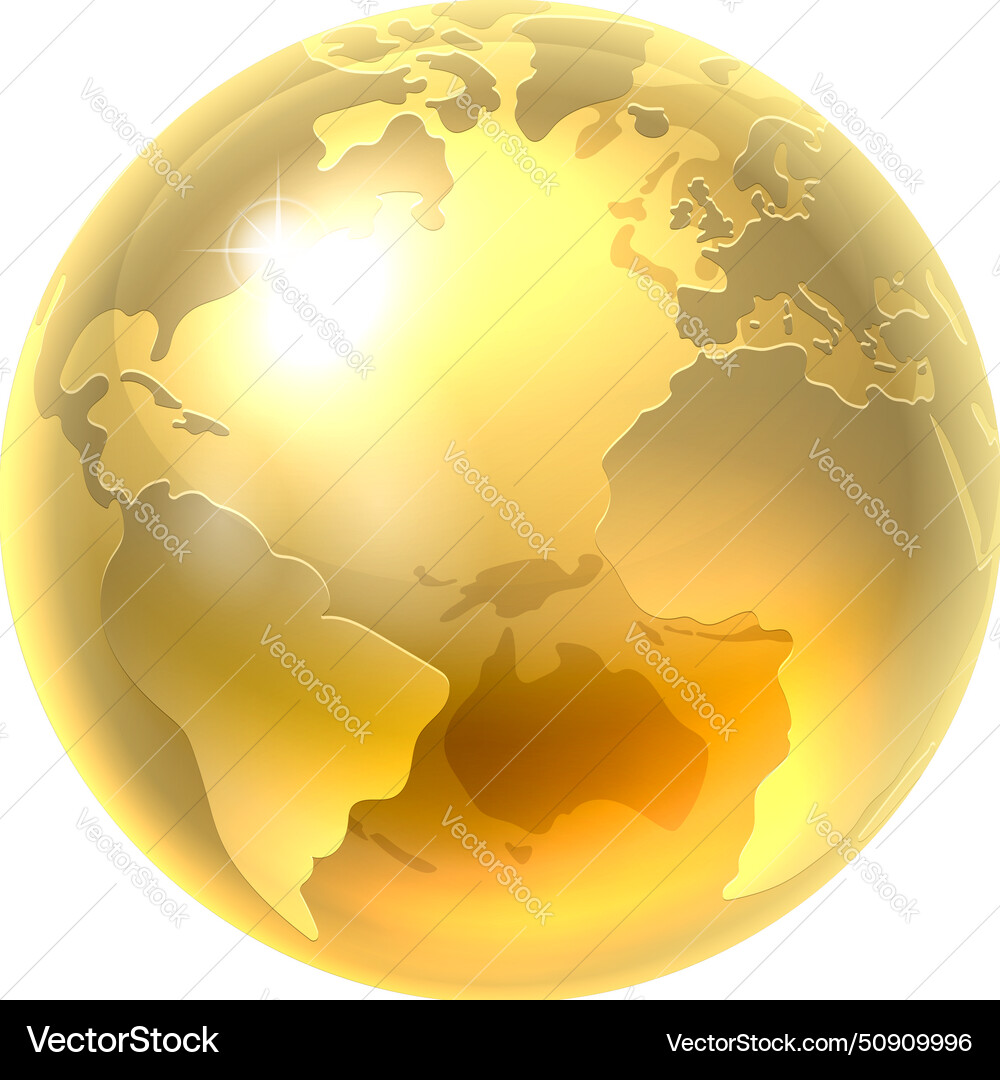 Gold earth world icon Royalty Free Vector Image